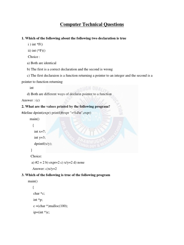 Computer Technical Questions | PDF | C (Programming Language) | Pointer ... Computer Technical Questions | PDF | C (Programming Language) | Pointer ...