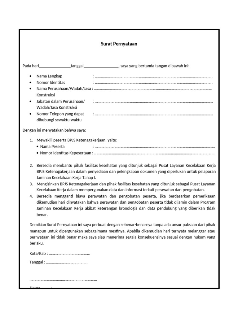 Surat Pernyataan JKK PLKK Untuk Perusahaan-Dikonversi | PDF