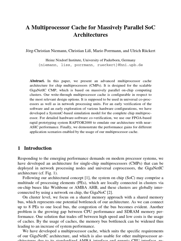 Multiprocessor Cache For Massively Parallel SOC | PDF