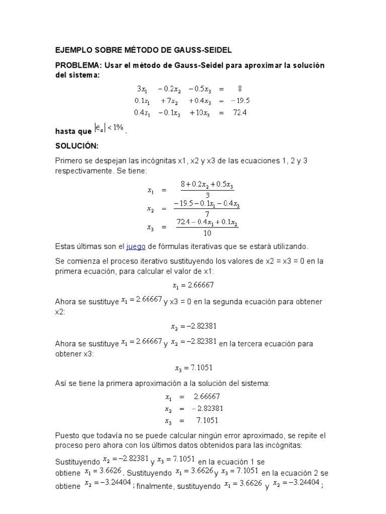 Aplicación del método de Gauss-Seidel para resolver sistemas de ecuaciones y análisis de su ...
