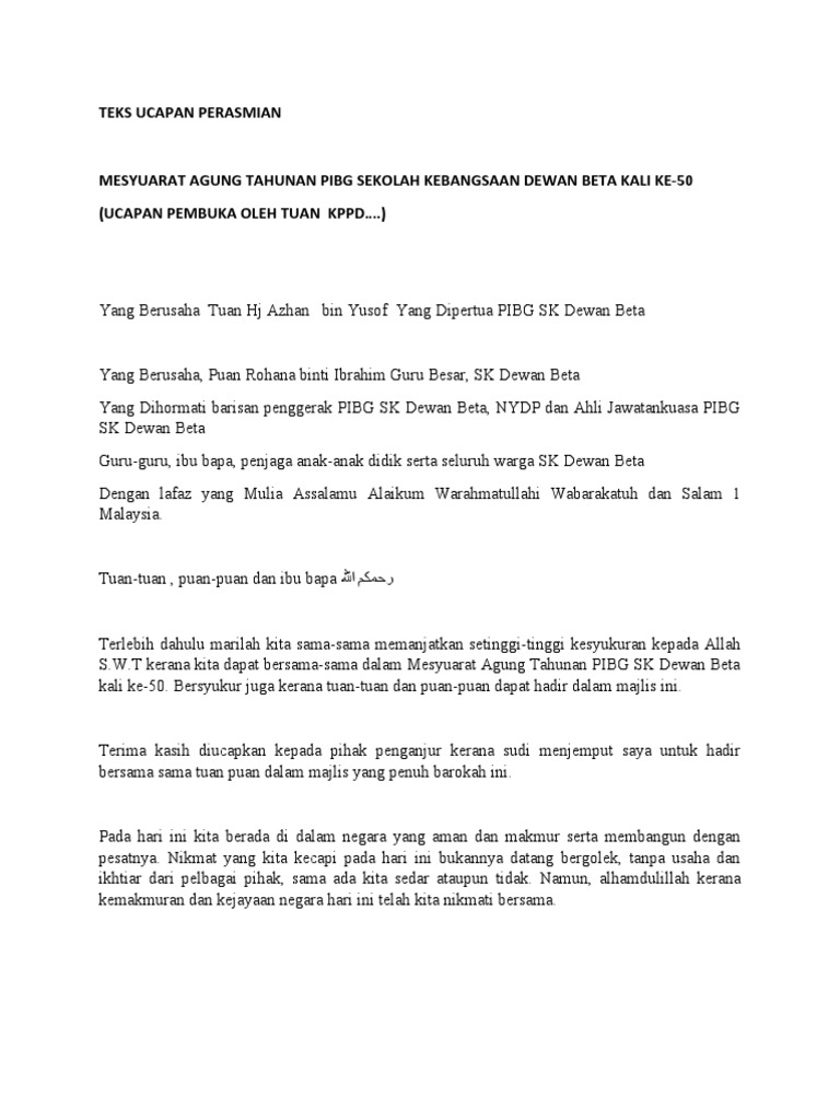 Teks Ucapan Perasmian Mesyuarat Agung Pibg | PDF | Kesehatan Holistik
