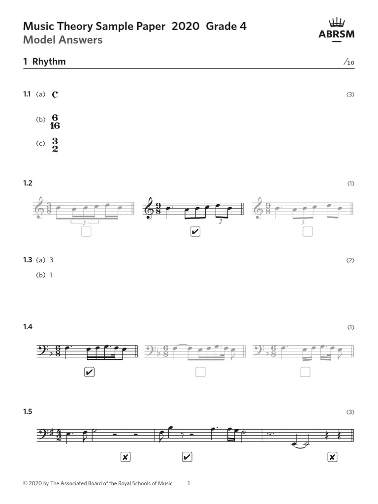 Music Theory Grade 4 Sample Model Answers 040621 | PDF