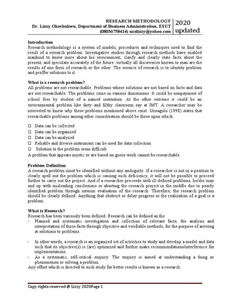 RESEARCH METHODOLOGY Lecture EPGD, 2020 Min | PDF