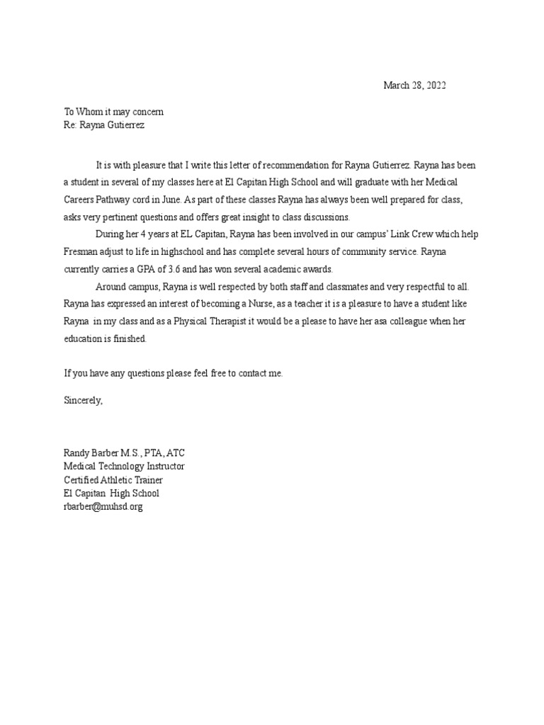 Letter of Rec | PDF