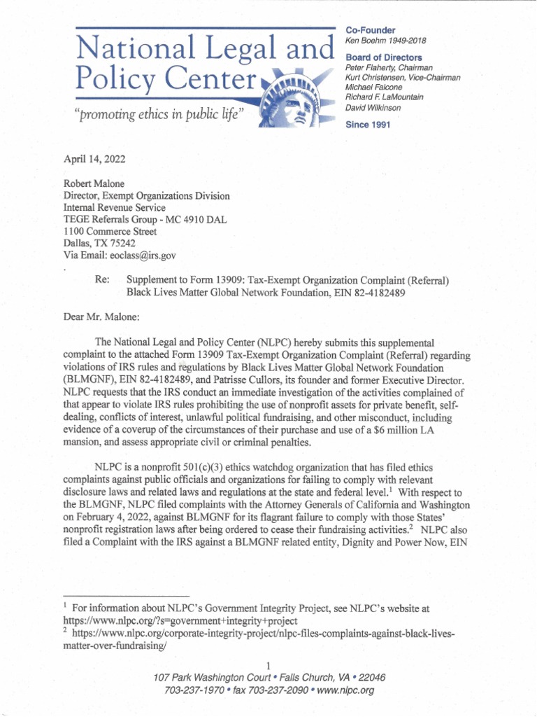 NLPC Irs Complaint Vs BLMGNF 4-14-22 | PDF
