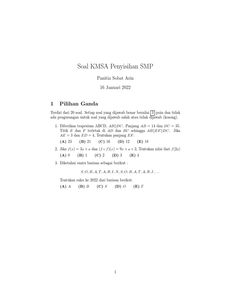 Soal Penyisihan Kmsa SMP | PDF