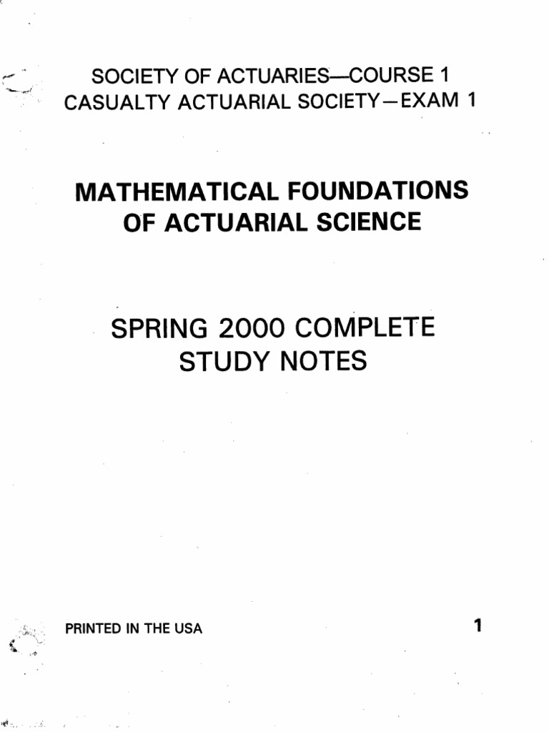 Mathematical Foundations of Actuarial Science. Society of Actuaries ...