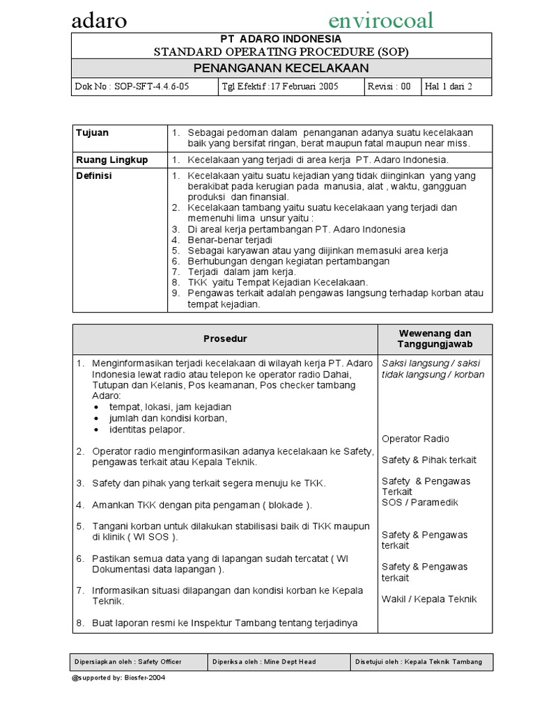 05 Sop Penanganan Kecelakaan | PDF