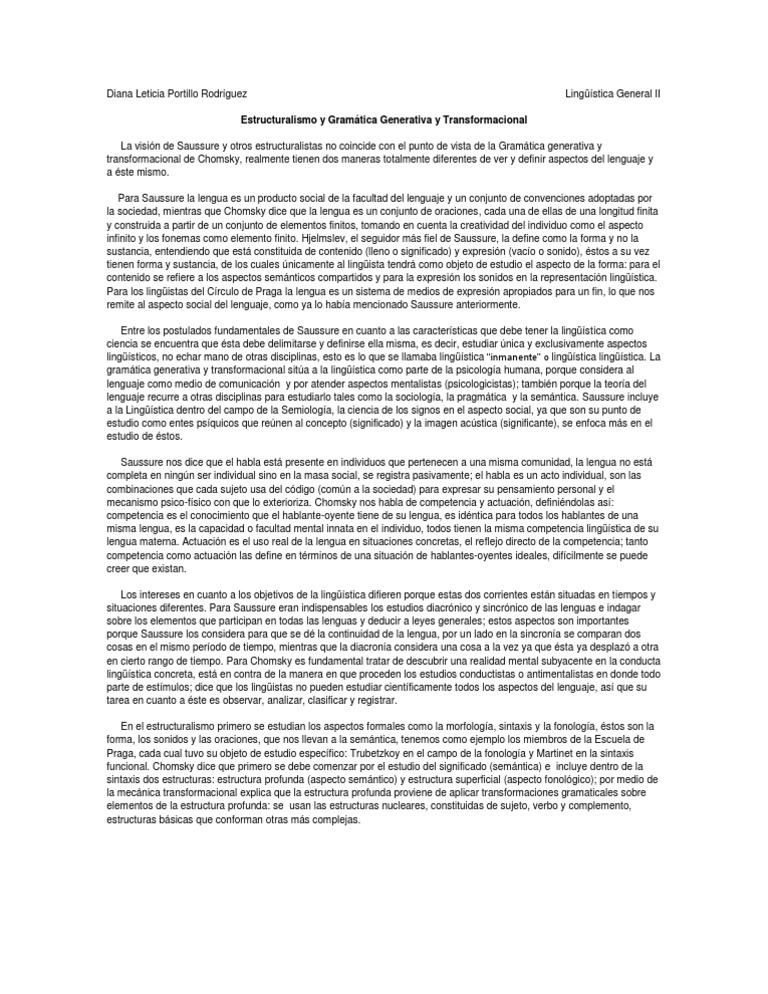 Estructuralismo y Gramática Generativa y Transformacional | PDF ...
