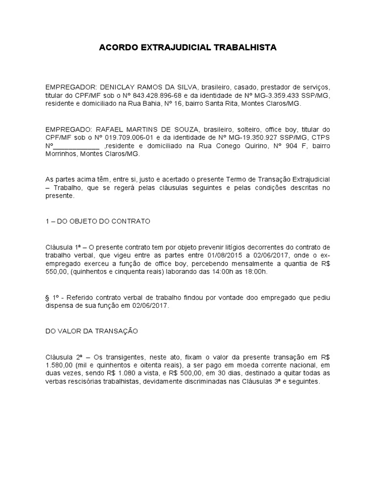 Acordo Extrajudicial Trabalhista | PDF