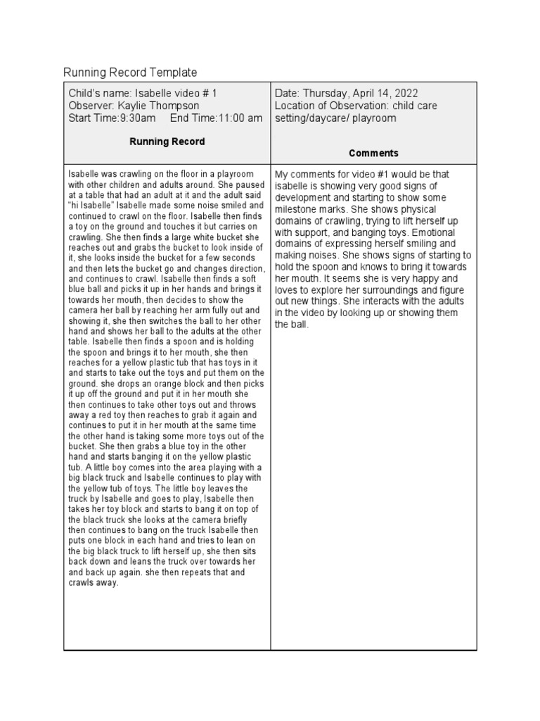 Running Record Template 1 | PDF