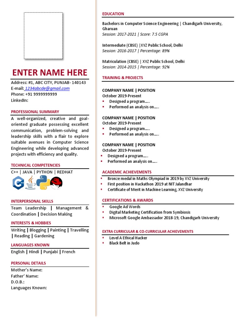 Sample Resume Format | PDF | Computing