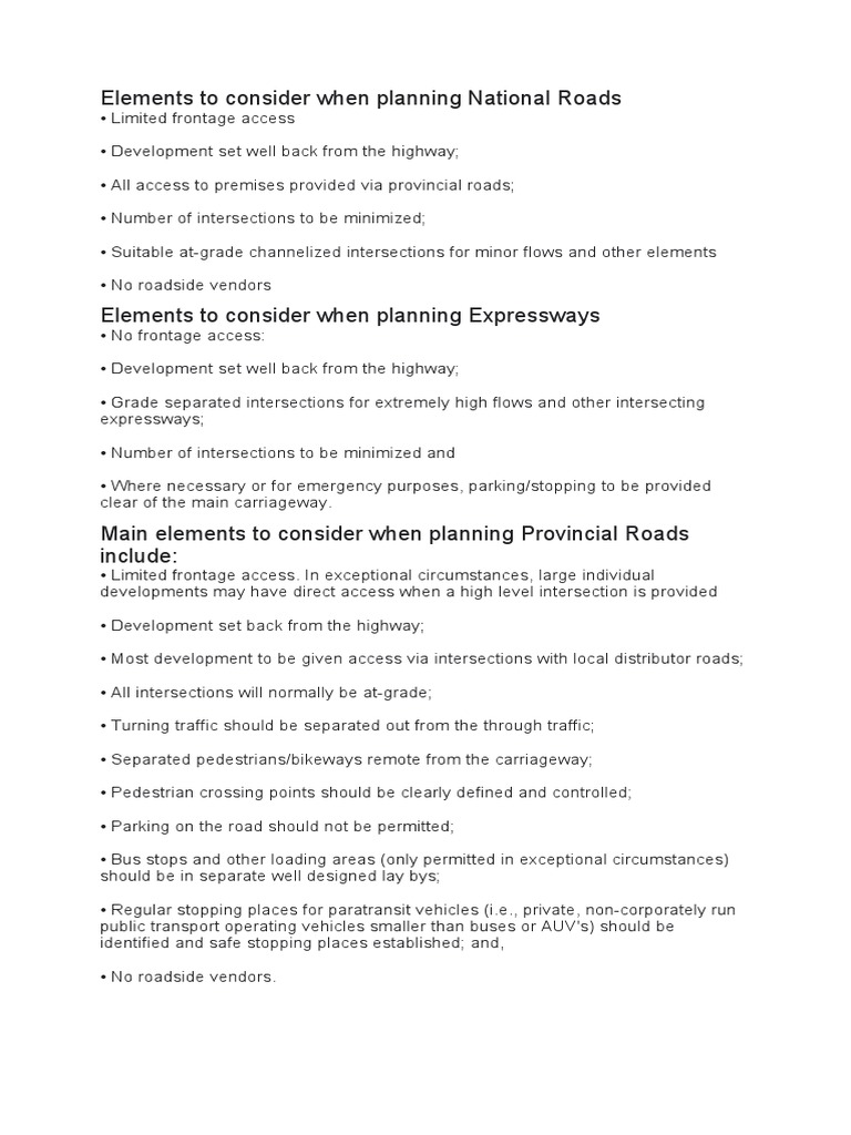 Elements To Consider When Planning National Roads | PDF | Traffic | Road