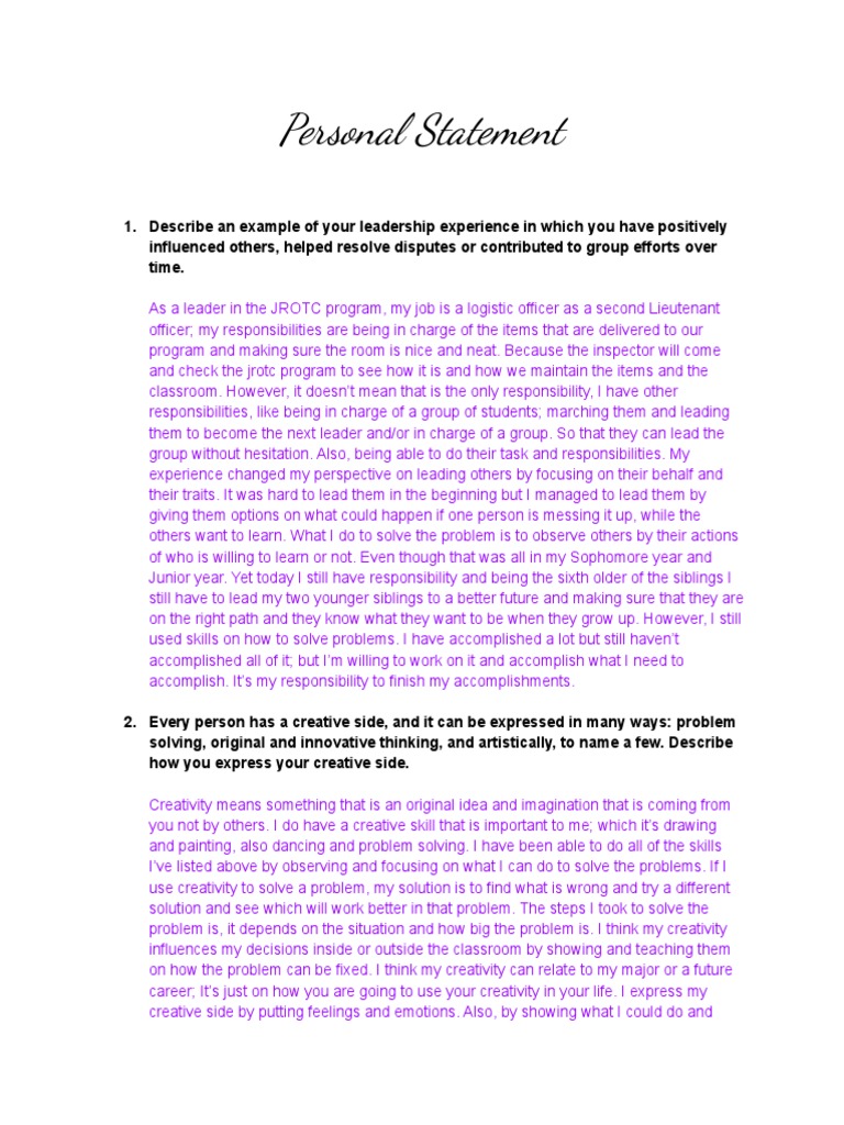 Personal Statement 2 | PDF | Creativity | Feeling