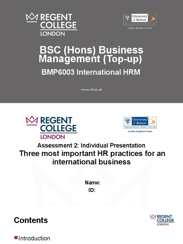 BSC (Hons) Business Management (: BMP6003 International HRM | PDF ...