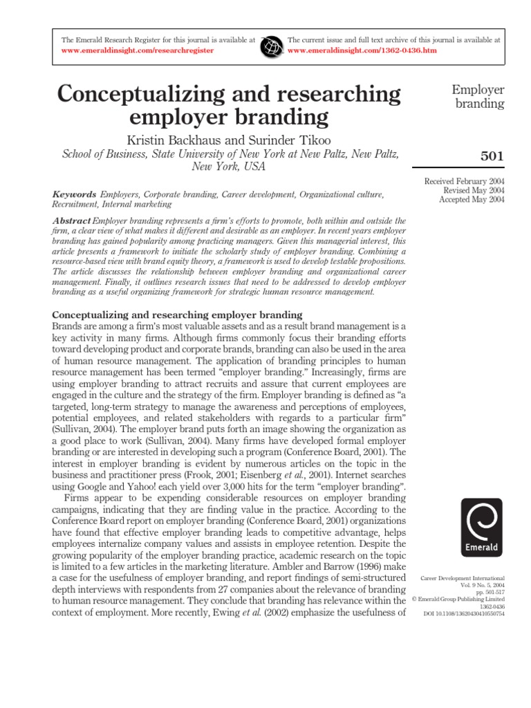 Conceptualizing and Researching Employer Branding | PDF