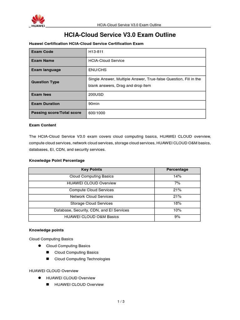 HCIA-Cloud Service V3.0 Exam Outline | PDF | Cloud Computing | Test ... HCIA-Cloud Service V3.0 Exam Outline | PDF | Cloud Computing | Test ...