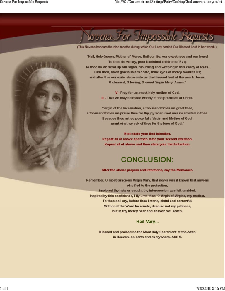 Novena For Impossible Requests