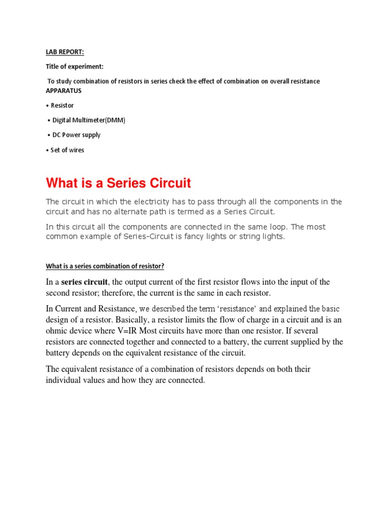 Study Combination of Resistors in Series. | PDF | Series And Parallel ...