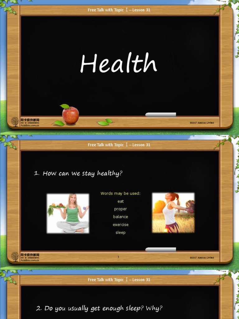 Health: Free Talk With Topic - Lesson 31 | PDF | Health Care | Psychology