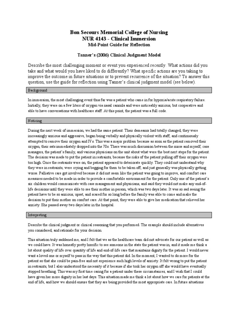 Clinical Immersion Reflection | PDF