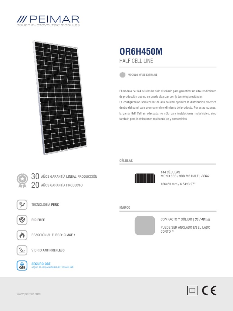 Ficha Tecnica de Panel Peimar450W - ES - OR6H450M | PDF