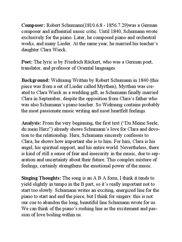 Widmung Analysis | PDF | Robert Schumann | Classical Music