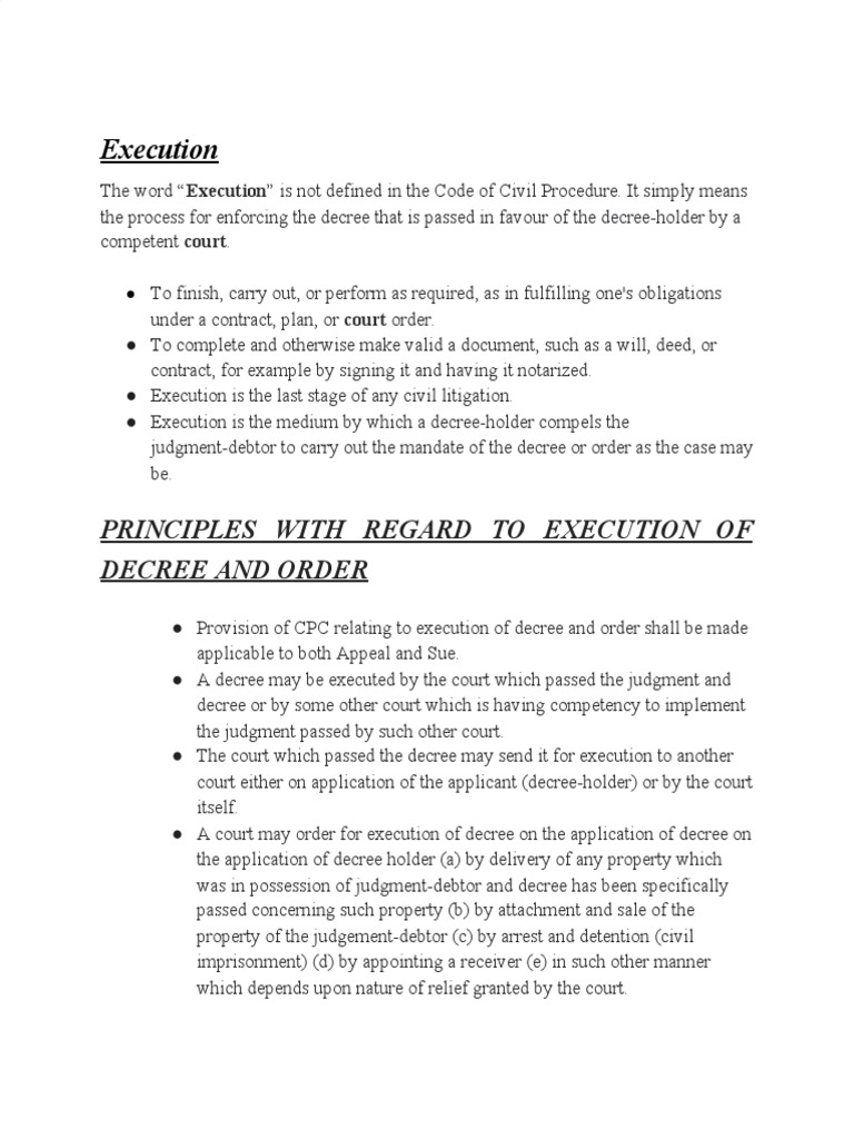 Execution: Principles With Regard To Execution of Decree and Order ...