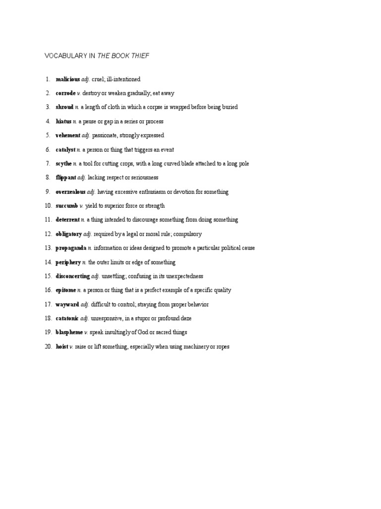 Vocabulary List for The Book Thief | PDF | Social Science
