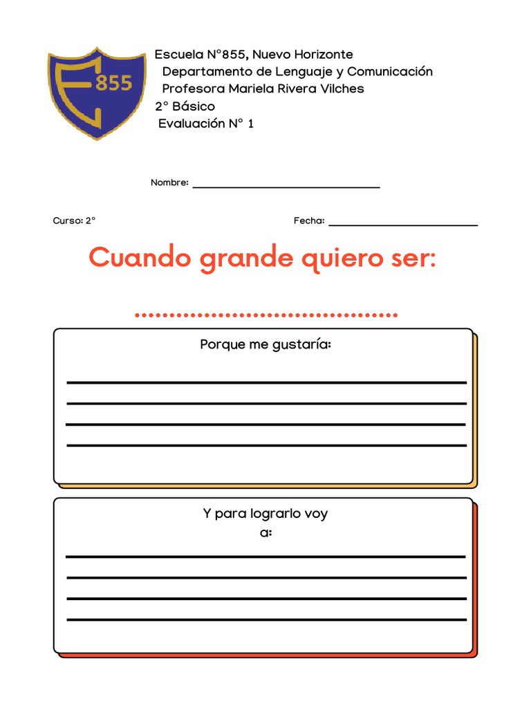 Cuando Grande Quiero Ser, Evaluación 2° | PDF