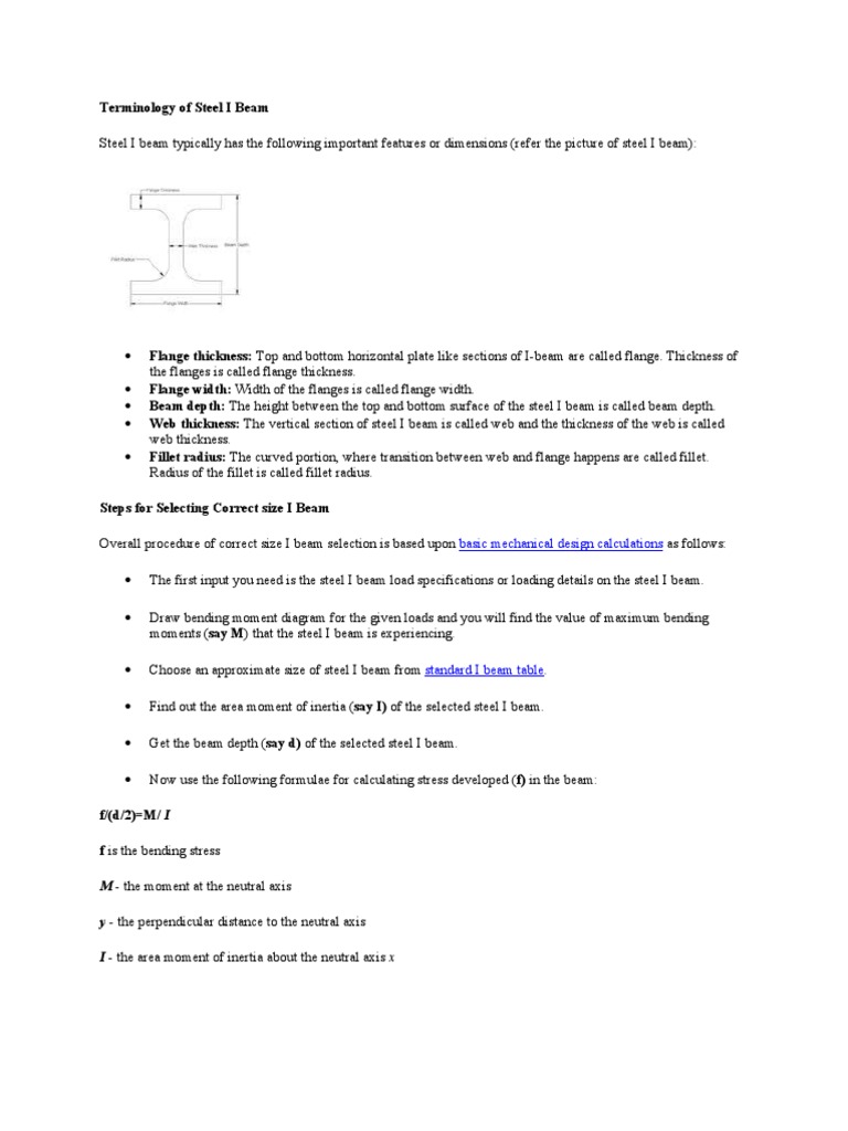 Terminology of Steel I Beam | PDF | Beam (Structure) | Bending
