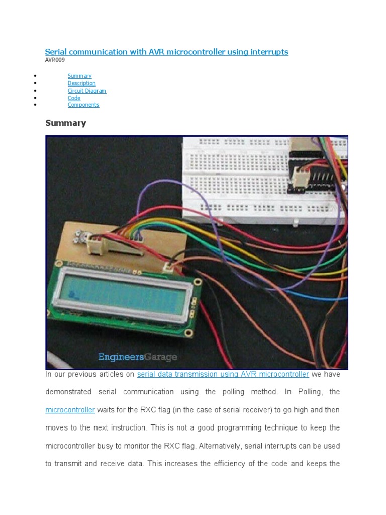 Serial Communication With Avr Microcontroller Using Interrupts Pdf Microcontroller Computing