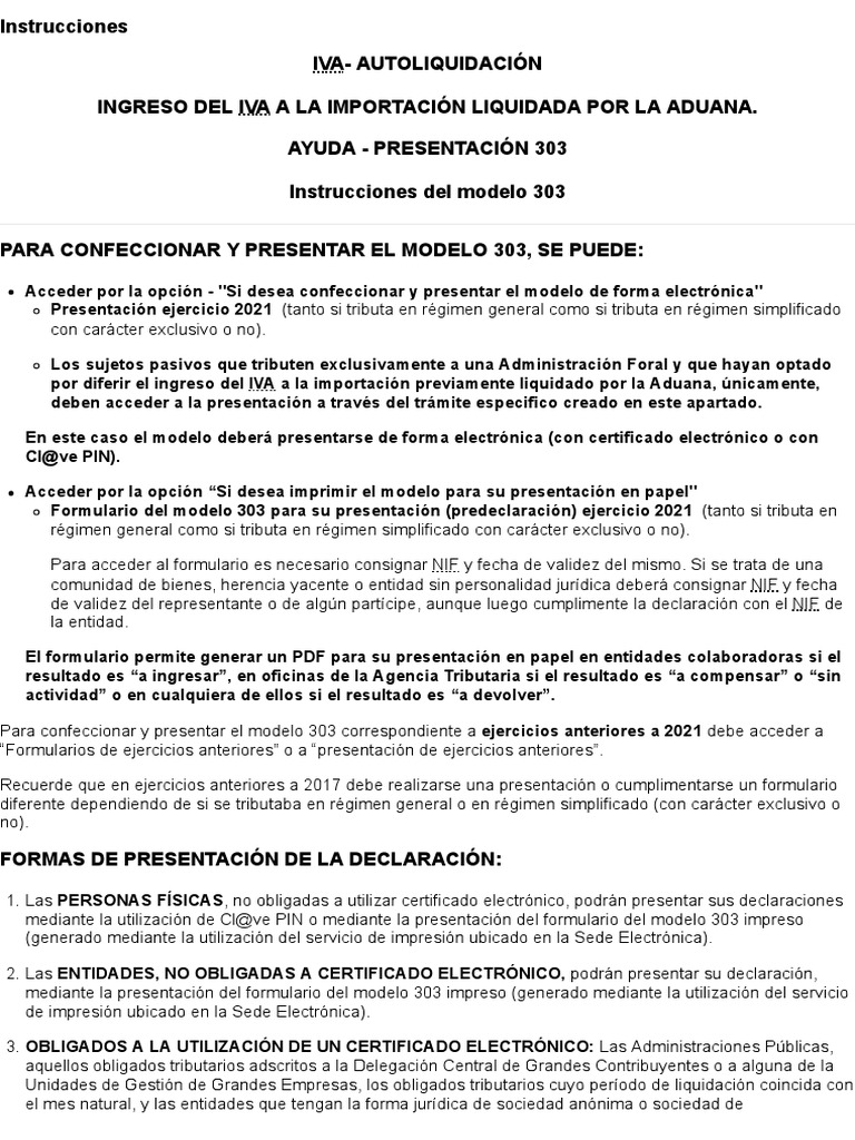 Guía Completa para Presentar el Modelo 303 IVA | PDF | Impuestos ...