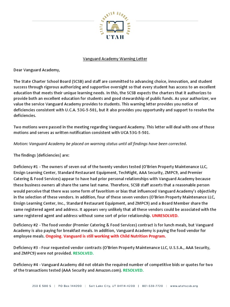 Vanguard Updated Warning Letter | PDF