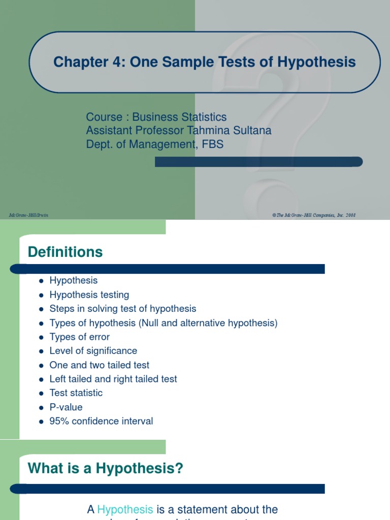 Chapter 4 - One Sample Test of Hypothesis | PDF | Statistical ...