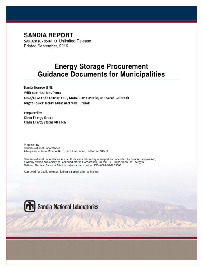 Energy Storage Procurement Guidance Document | Download Free PDF ...