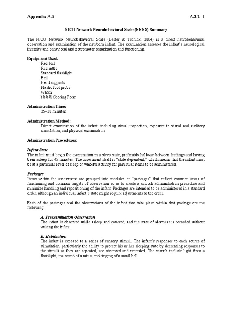 A.3.2 NICU Network Neurobehavioral Scale | PDF | Preterm Birth | Infants