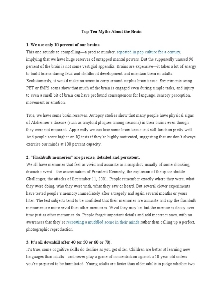 Top Ten Myths About The Brain | PDF | Amnesia | Memory