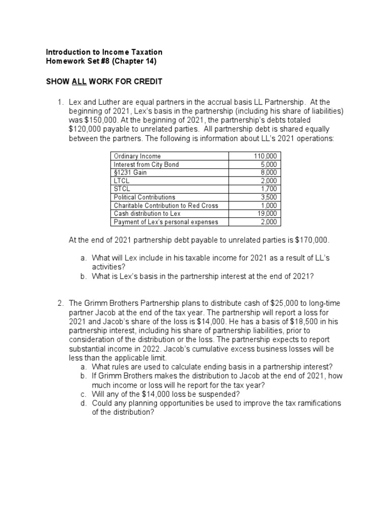 Into To Income Tax Homework Set 8 | PDF | Partnership | Expense