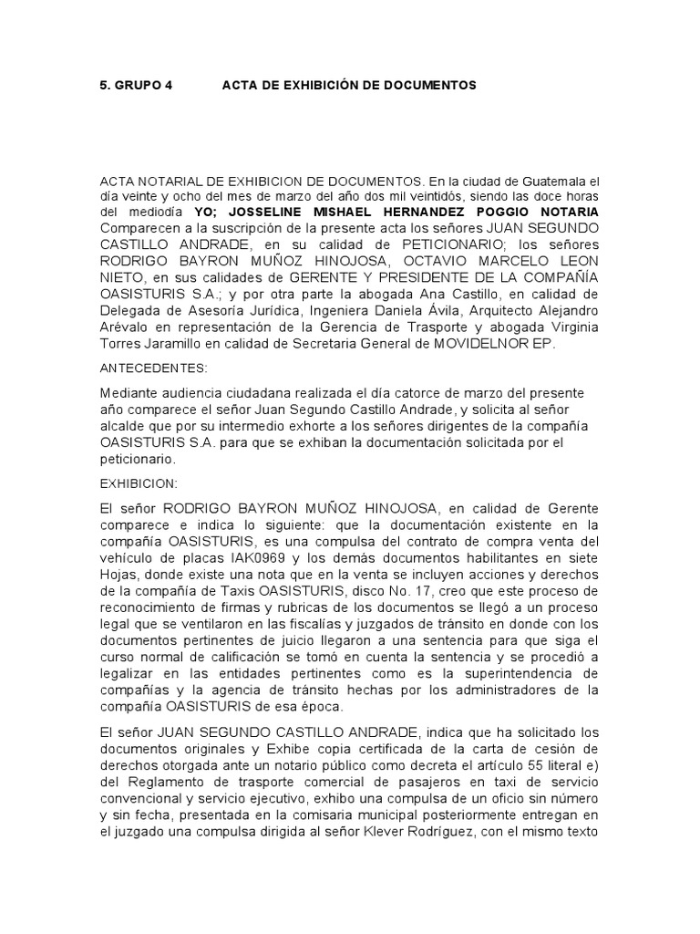 Acta de Exhibición de Documentos | PDF