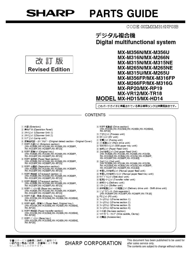 Parts Guide - Sharp MX-M266N - M316N - M356N | PDF