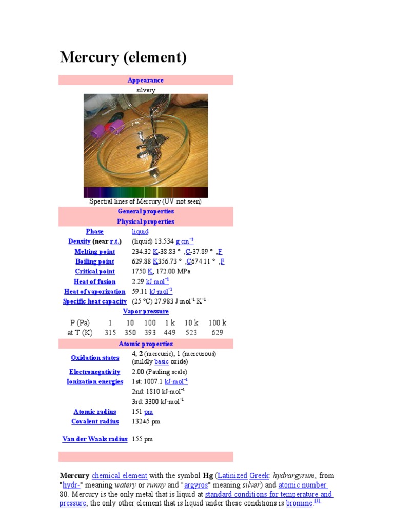 Properties and Uses of Mercury Element | PDF | Mercury (Element ...