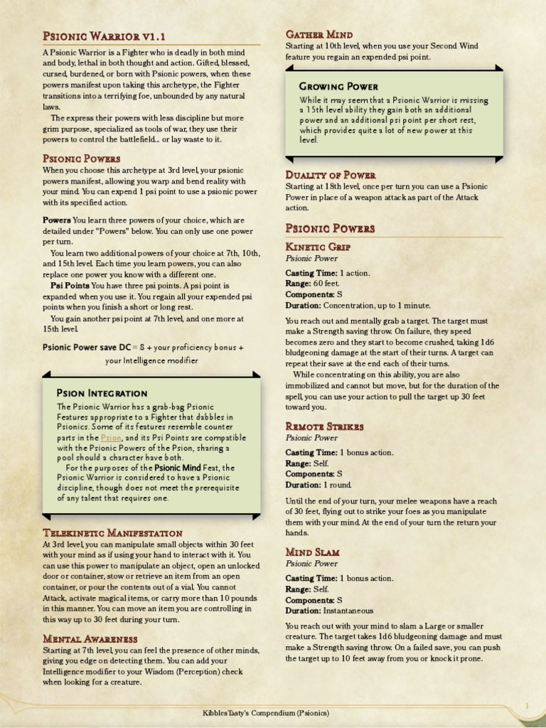 Fighter - Psionics - Psychic Warrior - GM Binder | PDF