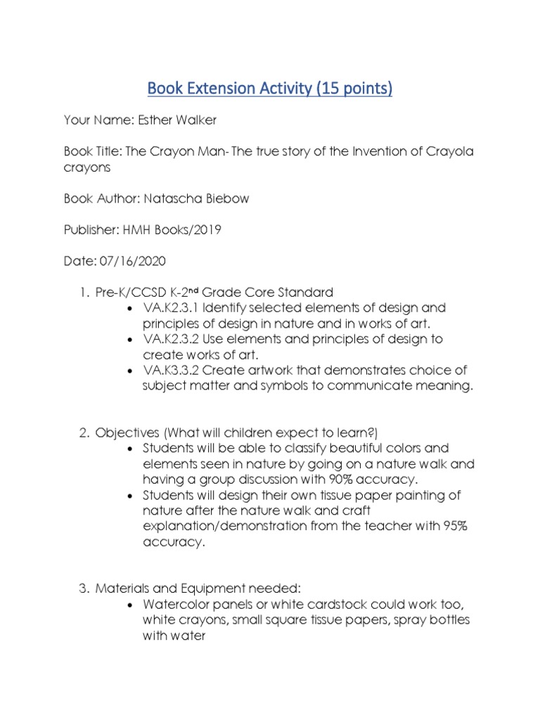 Book Extension Activity The Crayon Man 3 | PDF | Education Theory ...
