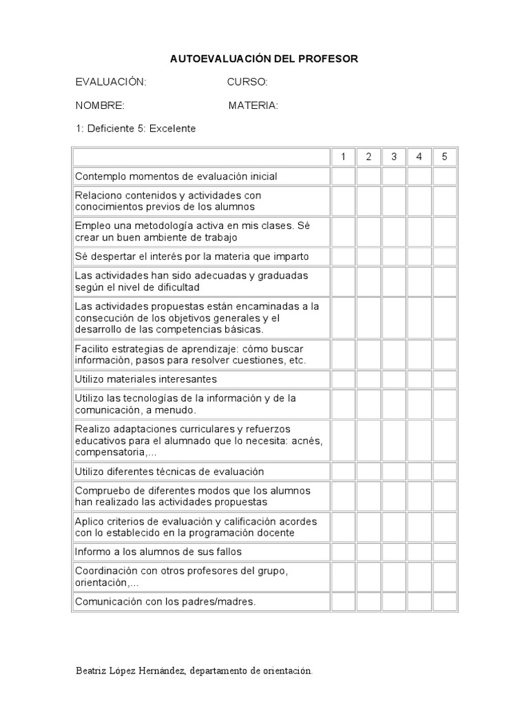 Autoevaluación Docente: Herramientas y Métodos | PDF | Crecimiento ...
