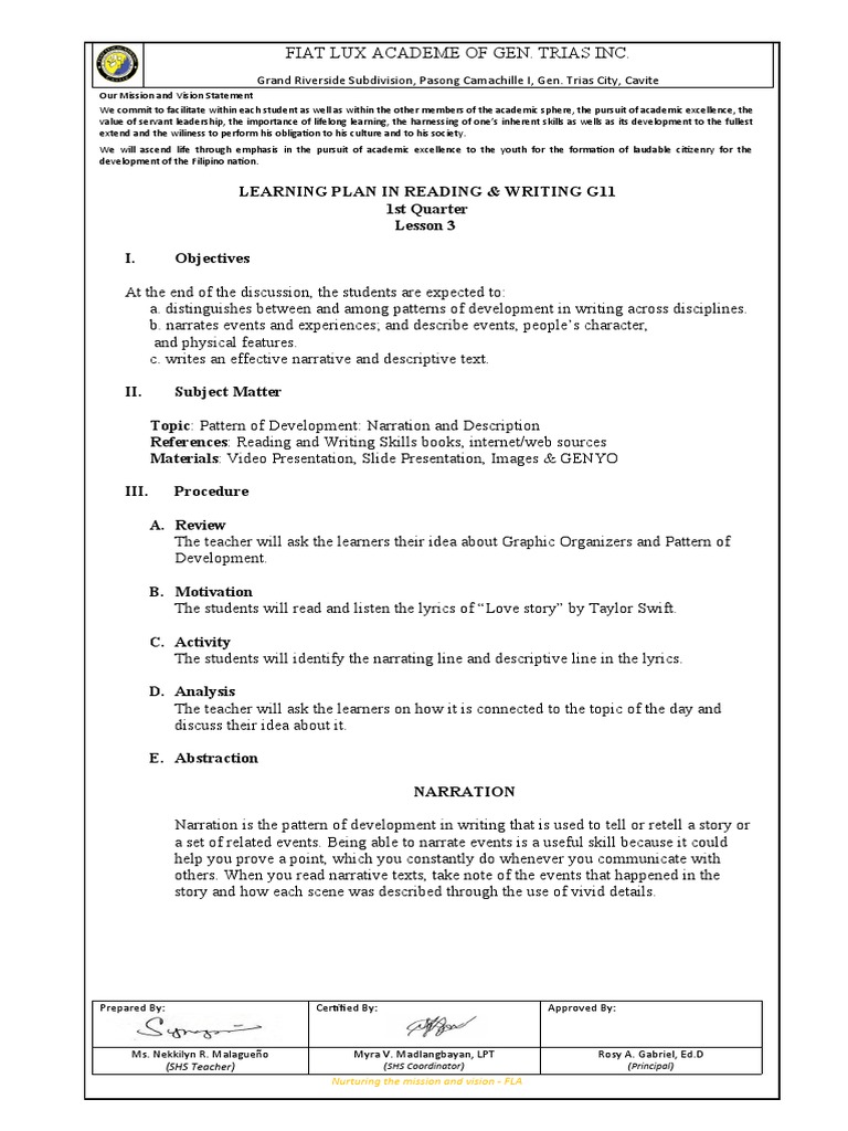 Reading & Writing Lesson Plan Narrative and Descriptive Text | PDF