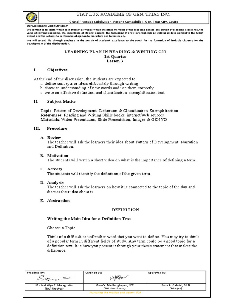 Reading & Writing Lesson Plan Definition & Classificatio ...