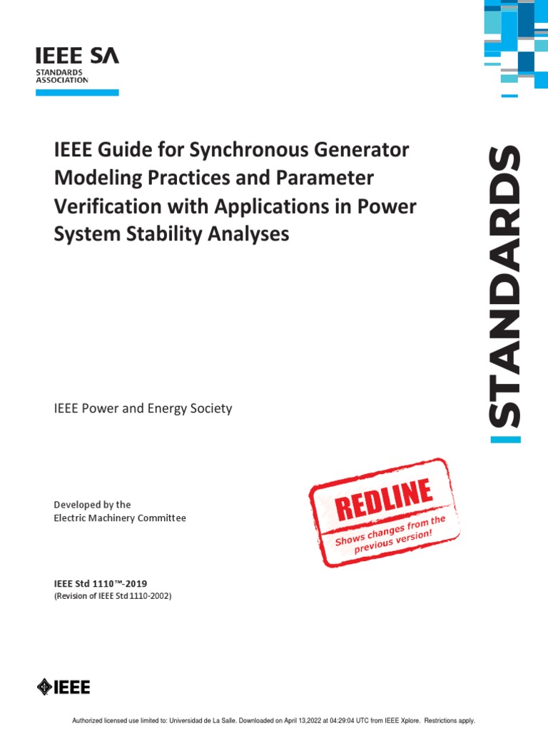 Ieee Guide For Synchronous Generator Modeling Practices And Parameter Verification With 