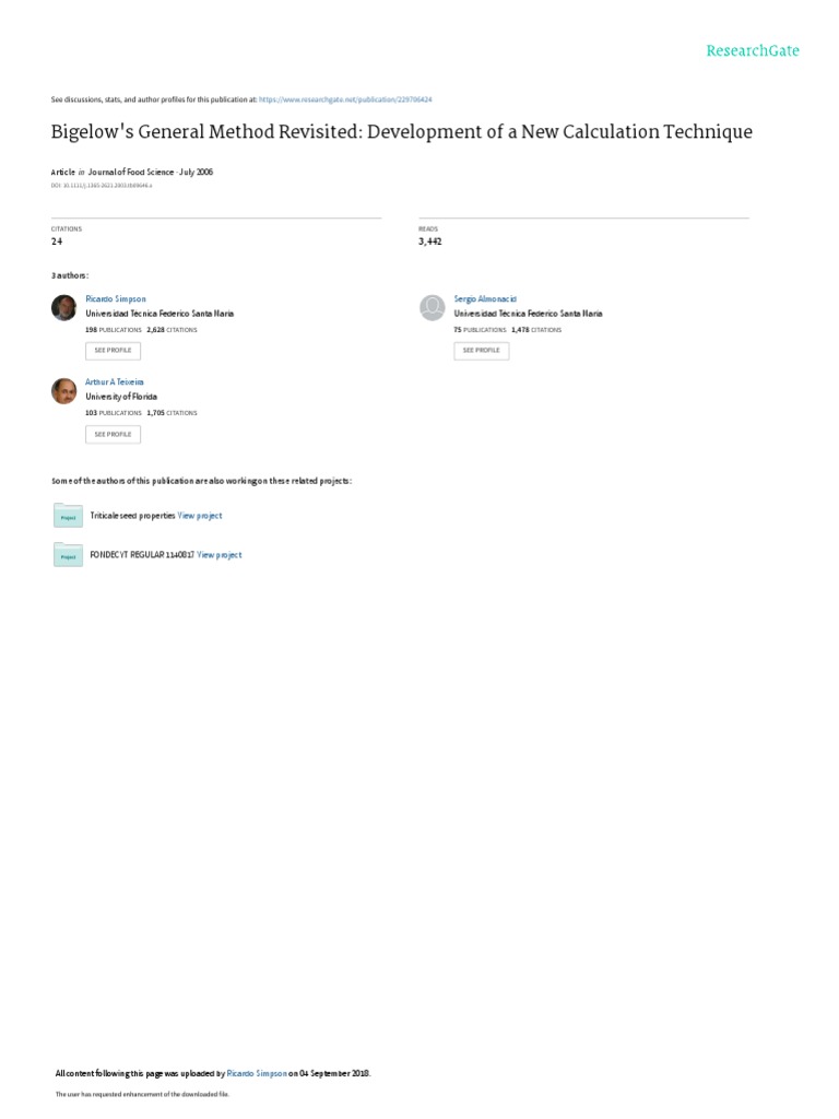 Bigelow's General Method Revisited: Development of A New Calculation ...