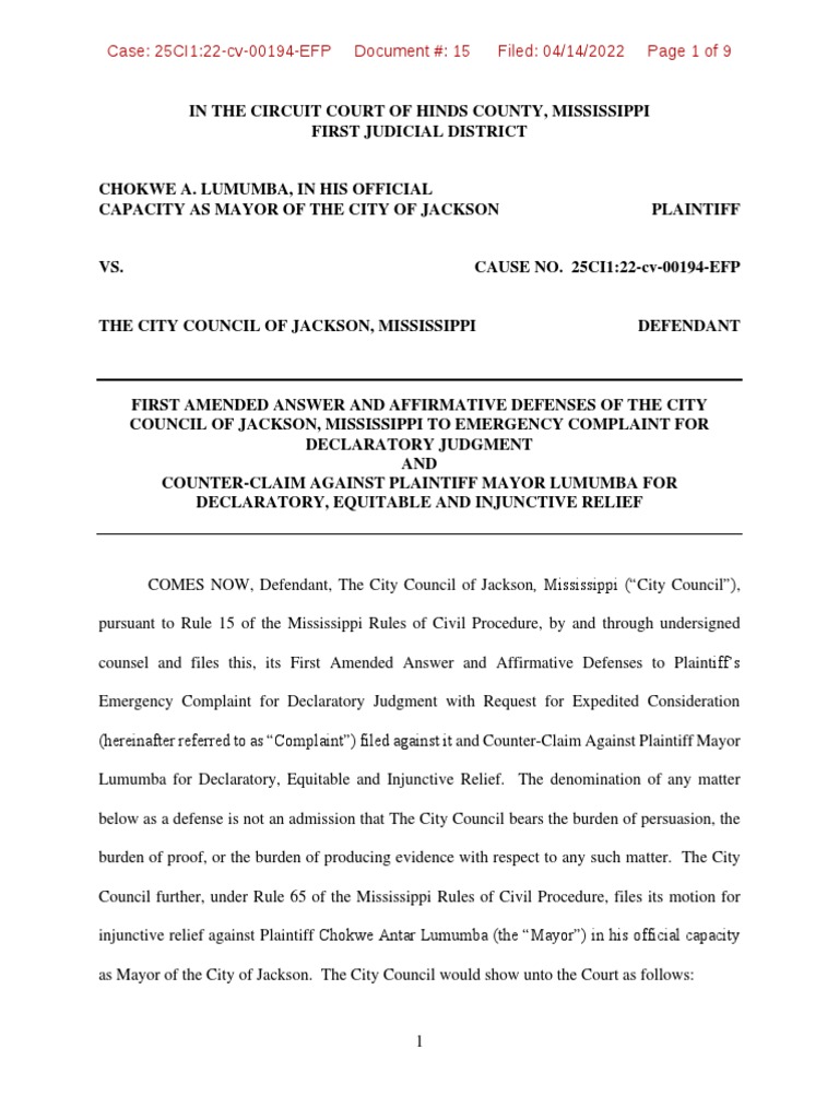 Answer & CounterClaim - CCJ Circuit Court | PDF | Complaint | Injunction